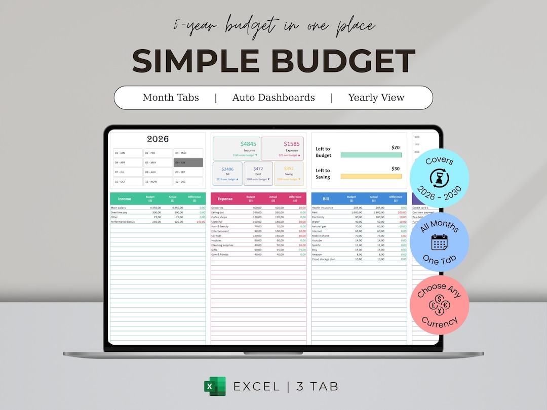 Excel Budget Template | Simple Monthly Budget Spreadsheet | Income ...