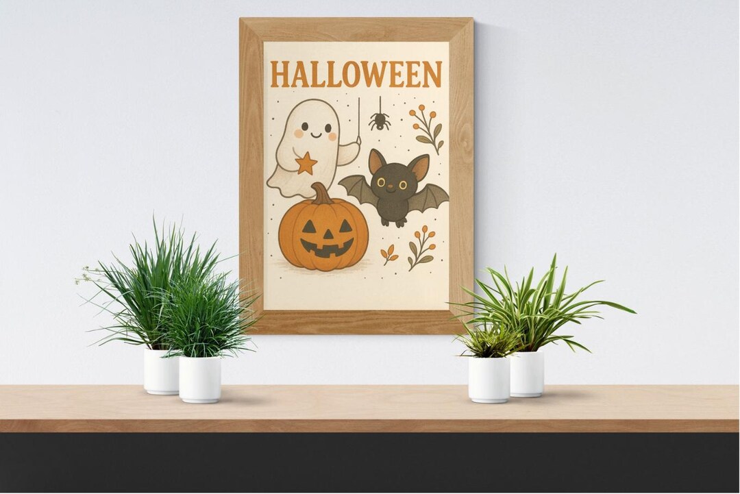 Spooky-cute Halloween Poster: Ghost, Pumpkin, Autumn Print (digital ...