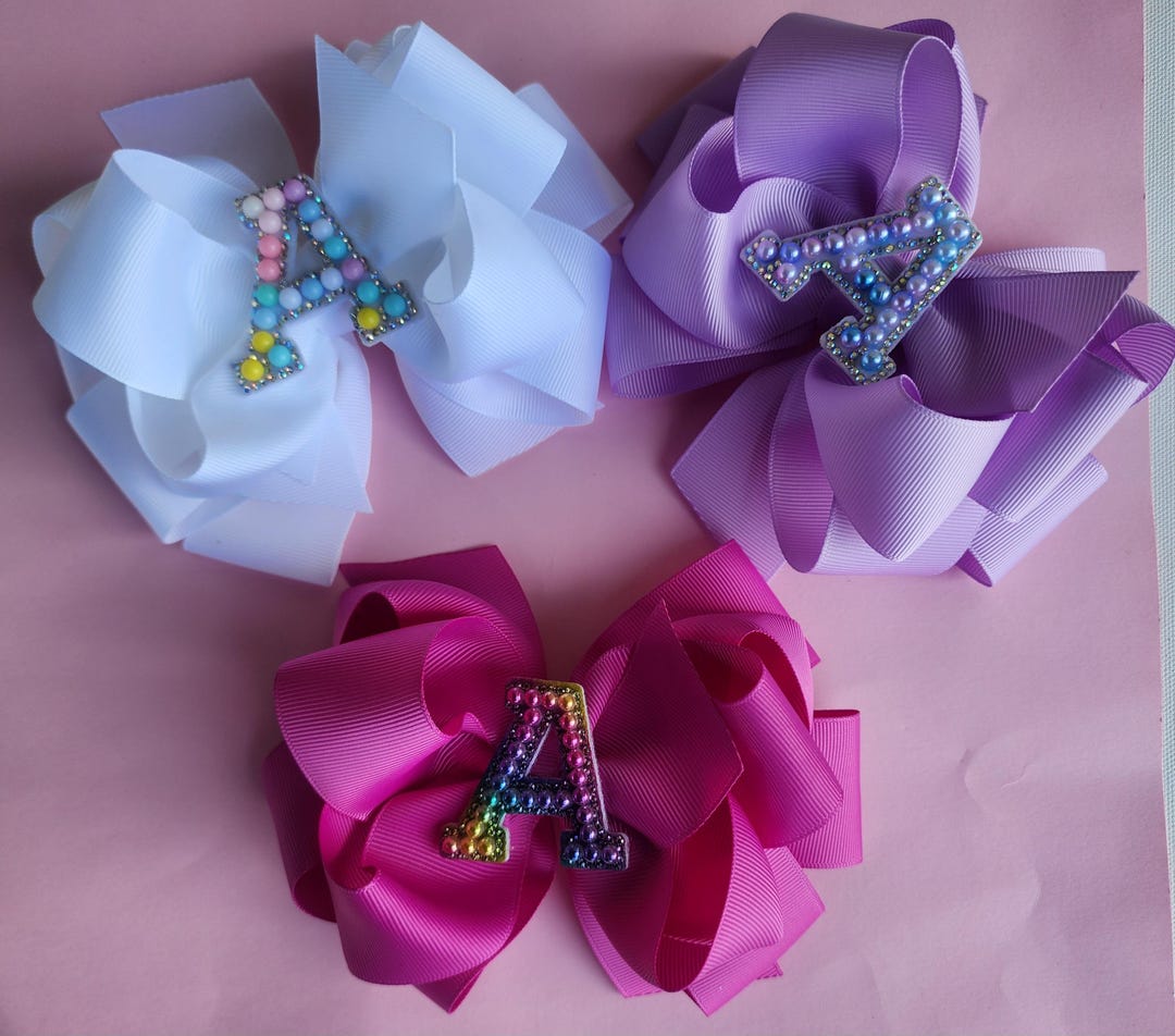 GIFT SET....3 Pc.initial Hairbow Set- 6 Inch Triple Stacked Bows ...
