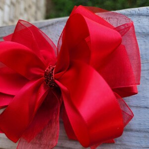 Red Ribbon Hair Bow, With Layers of Red Grosgrain, Satin and Organza - Etsy