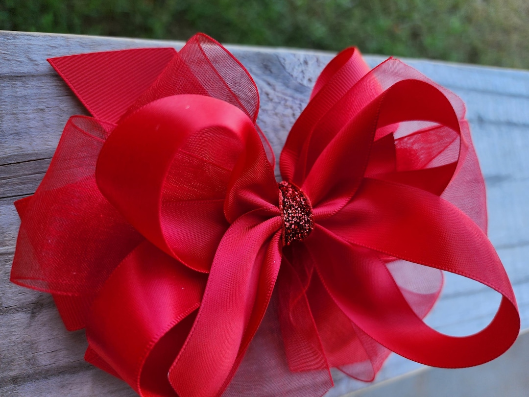 Red Ribbon Hair Bow, With Layers of Red Grosgrain, Satin and Organza - Etsy