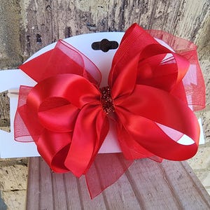 Red Ribbon Hair Bow, With Layers of Red Grosgrain, Satin and Organza - Etsy