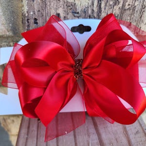 Red Ribbon Hair Bow, With Layers of Red Grosgrain, Satin and Organza - Etsy