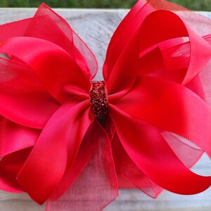 Red Ribbon Hair Bow, With Layers of Red Grosgrain, Satin and Organza - Etsy