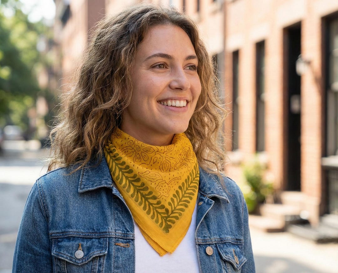 Hand Block Printed Cotton Bandana: Mustard Yellow Boho Scarf | Cotton ...