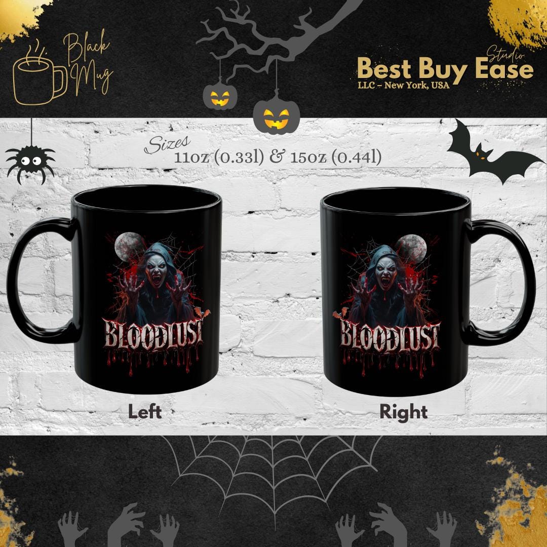 Bloodlust Vampire Black Mug | Gothic Horror Coffee Cup | Scary ...