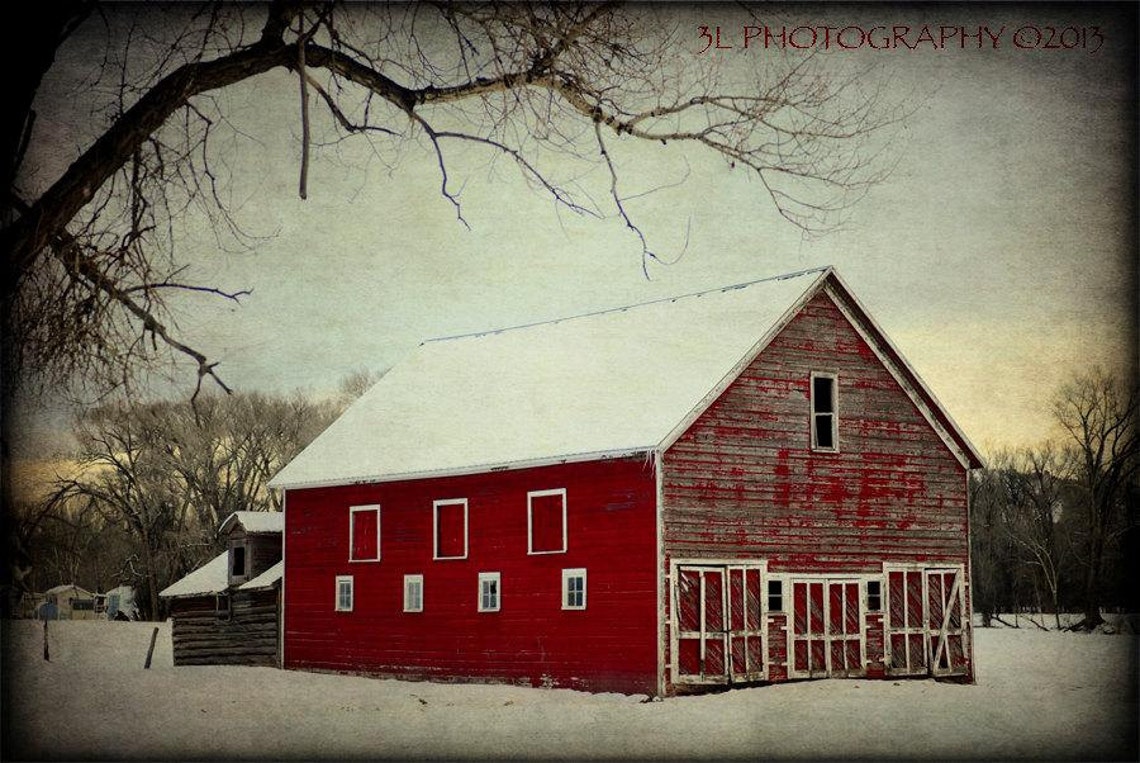 Red Barn Photography Rustic Home Decor Farmhouse Wall Art Snow Fine Art ...