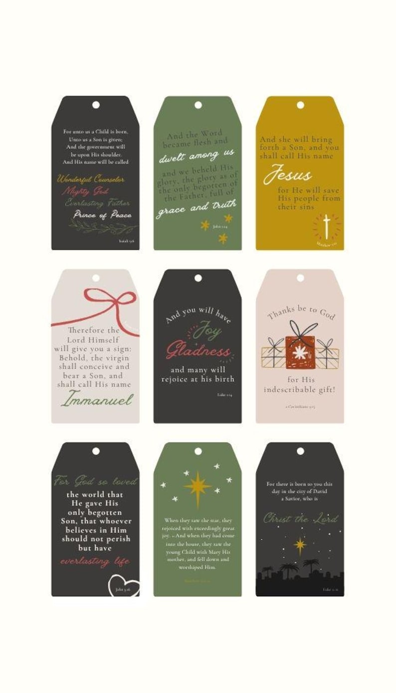 Printable Scripture Christmas Gift Tags | Christian Bible Verse Holiday ...
