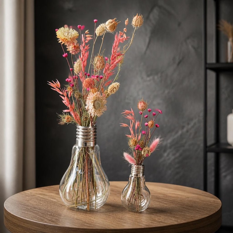 Lightbulb Vase With Dried Flowers | Boho Decor | Dried Flower Bouquet ...