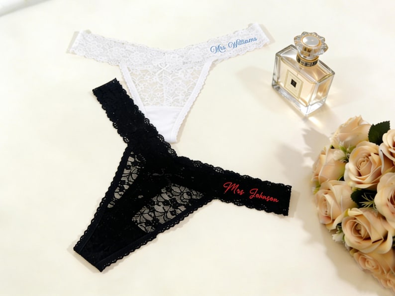 Personalized Embroidered Lace Bridal Thong, Custom Wedding Gift - Etsy ...