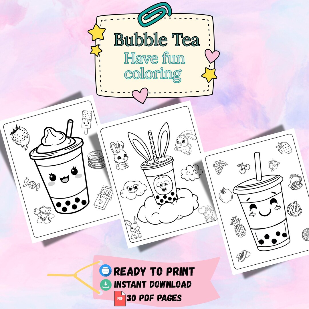 Kawaii Bubble Tea Coloring Book, 30 Unique Pages (PDF Download) - Etsy