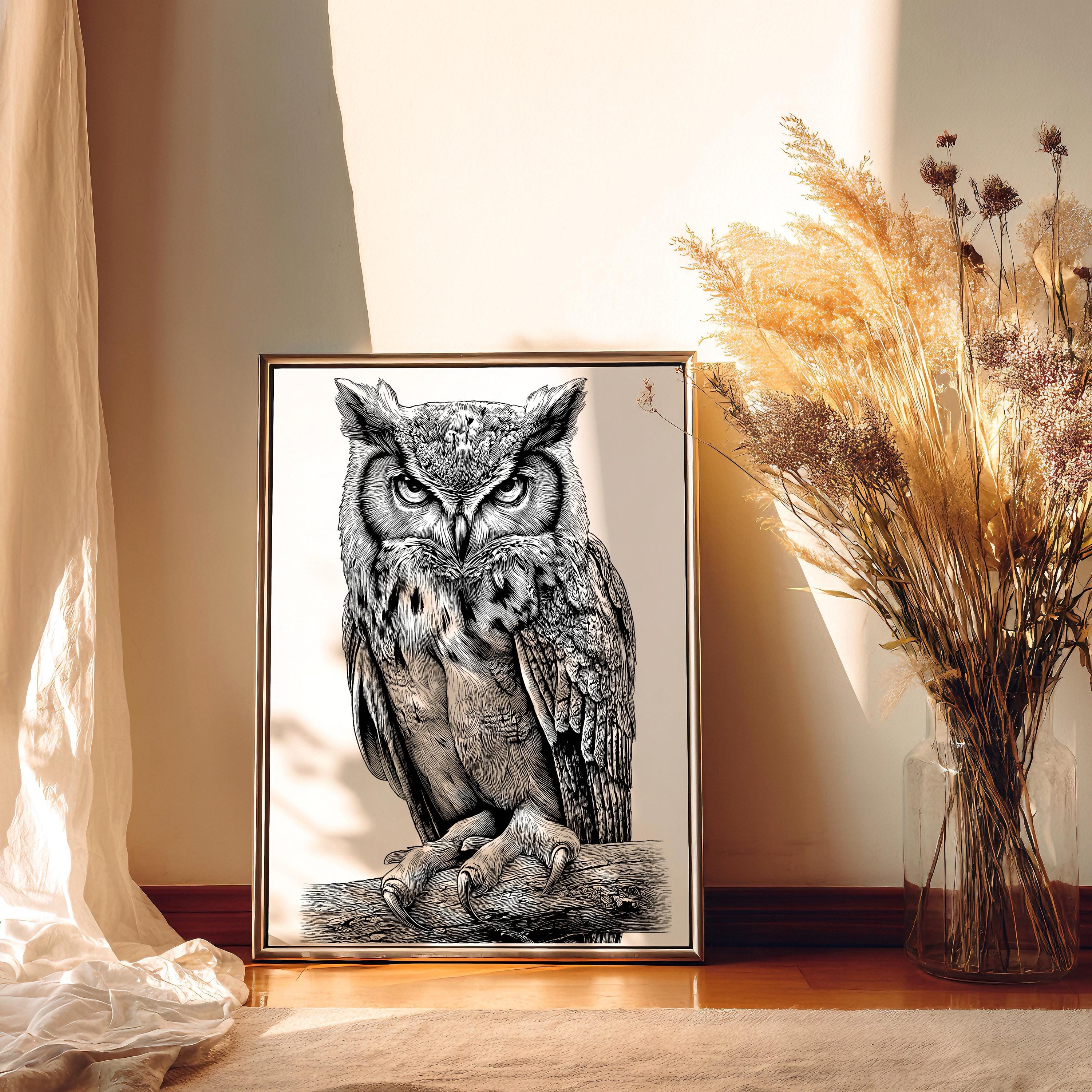 Horned Owl Wood Engraving Design – Laser Cut File, Pyrography Pattern ...