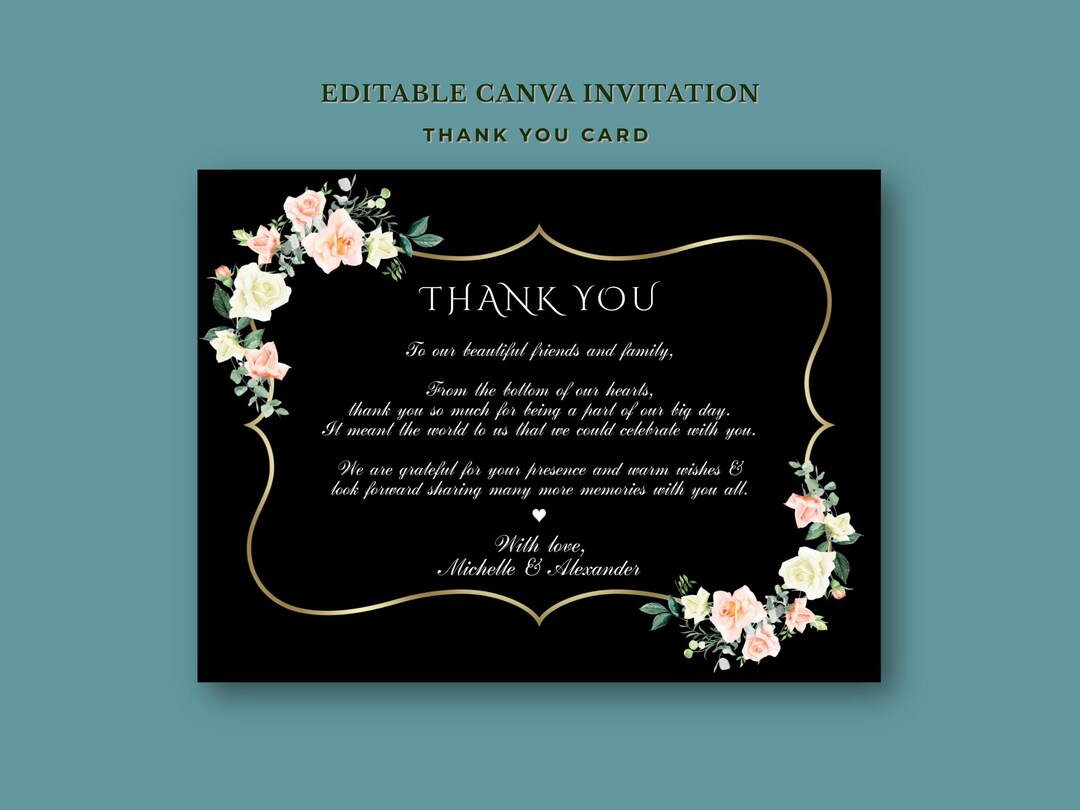 Wedding Thank You Card Template | Editable Canva Thank You Invite ...