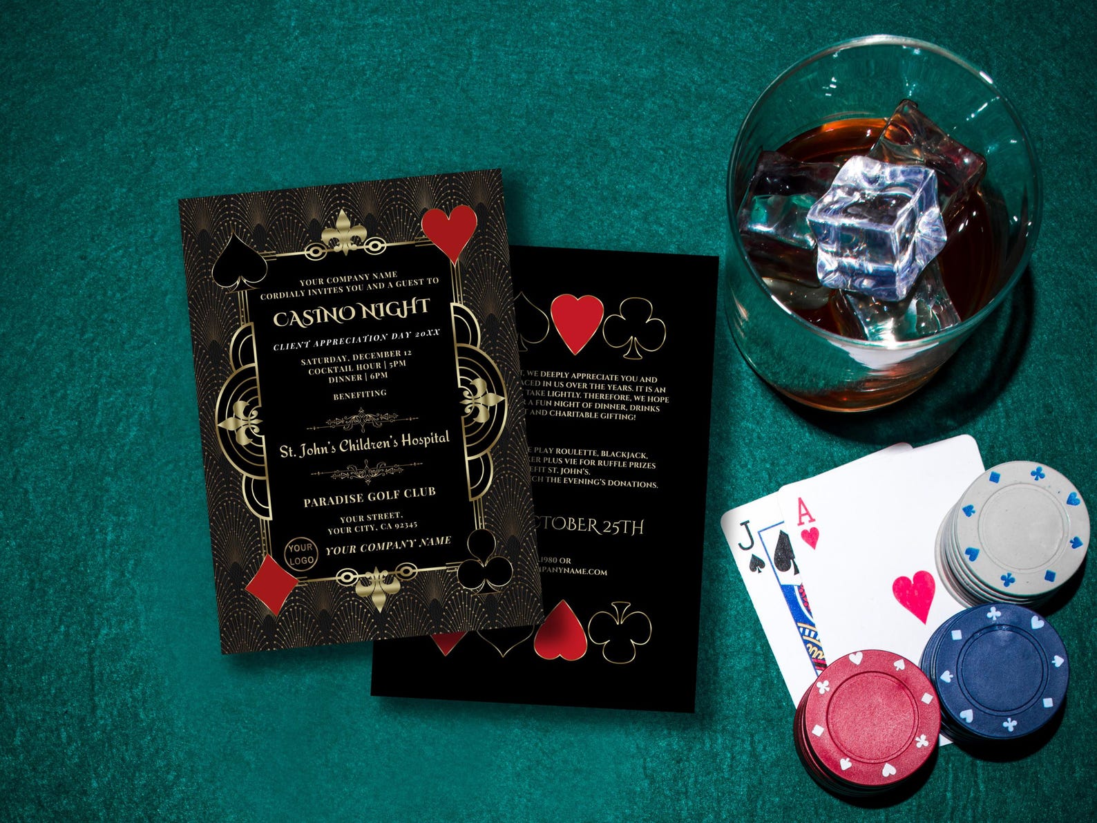 Casino Night Invitation Template, Fundraiser Gala, Client Appreciation ...