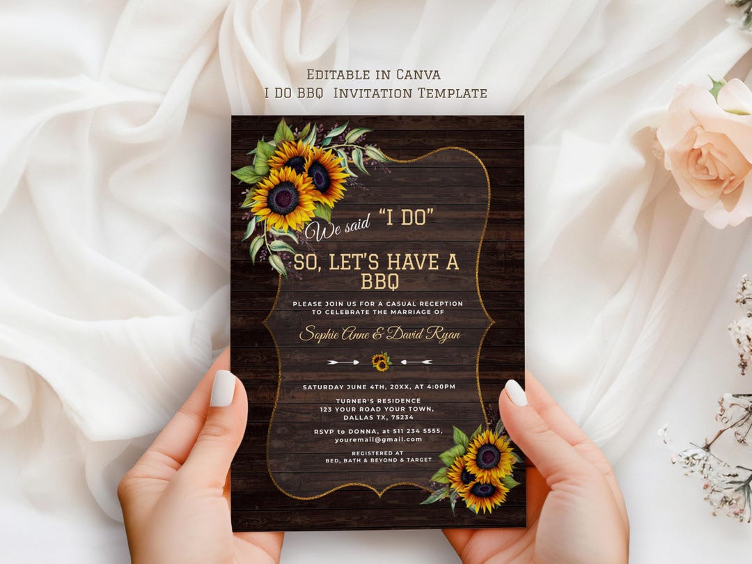 Rustic Sunflowers Wedding Invitation, “we Said I Do, Let’s Have a BBQ ...