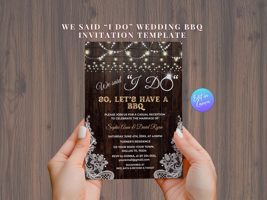 We Said I DO BBQ Lace Wood Wedding Invitation Template, Editable After ...