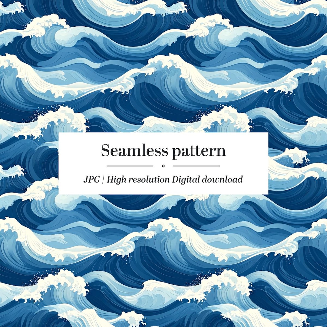 Ocean Wave Seamless Pattern | Japanese Style Water Repeat Design | Blue ...