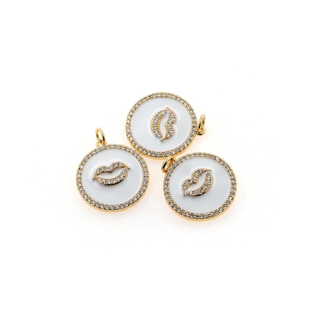 18K Gold Filled Lip Coin Pendant,enamel Lip Charm for Jewelry Making ...