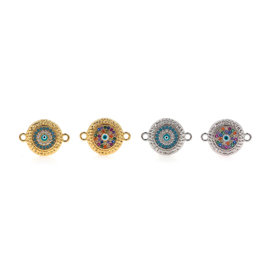 18K Gold Filled Evil Eye Connector,cz Evil Eye Charm for Jewelry Making ...