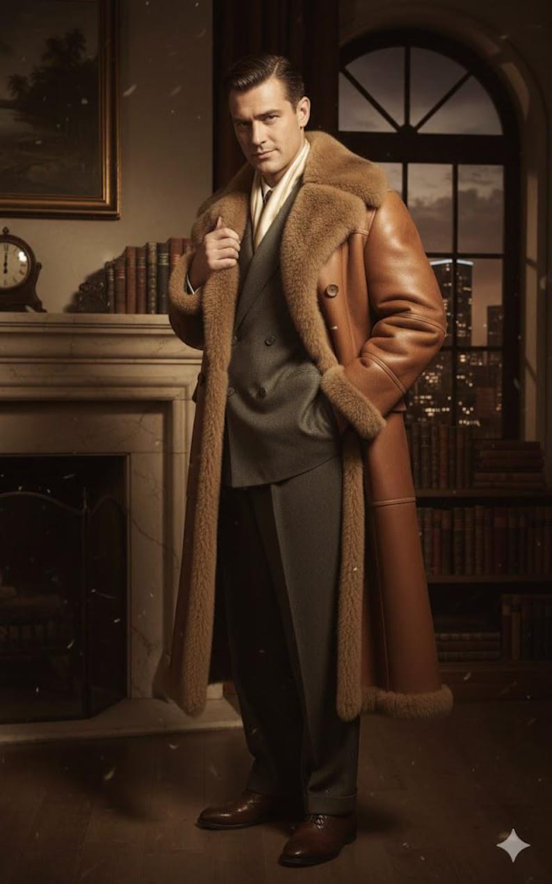 Vintage 70s Shearling Fur Aviator Coat | Handmade Sheepskin Leather ...