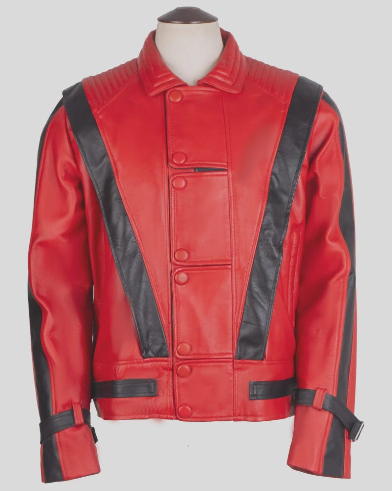 Michael Jackson Red Leather Jacket Thriller Biker Coat Handmade Retro ...