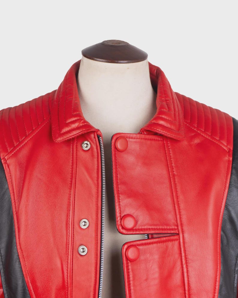 Michael Jackson Red Leather Jacket Thriller Biker Coat Handmade Retro ...