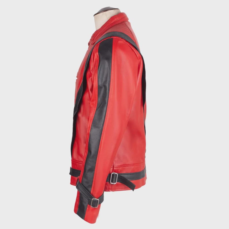 Michael Jackson Red Leather Jacket Thriller Biker Coat Handmade Retro ...