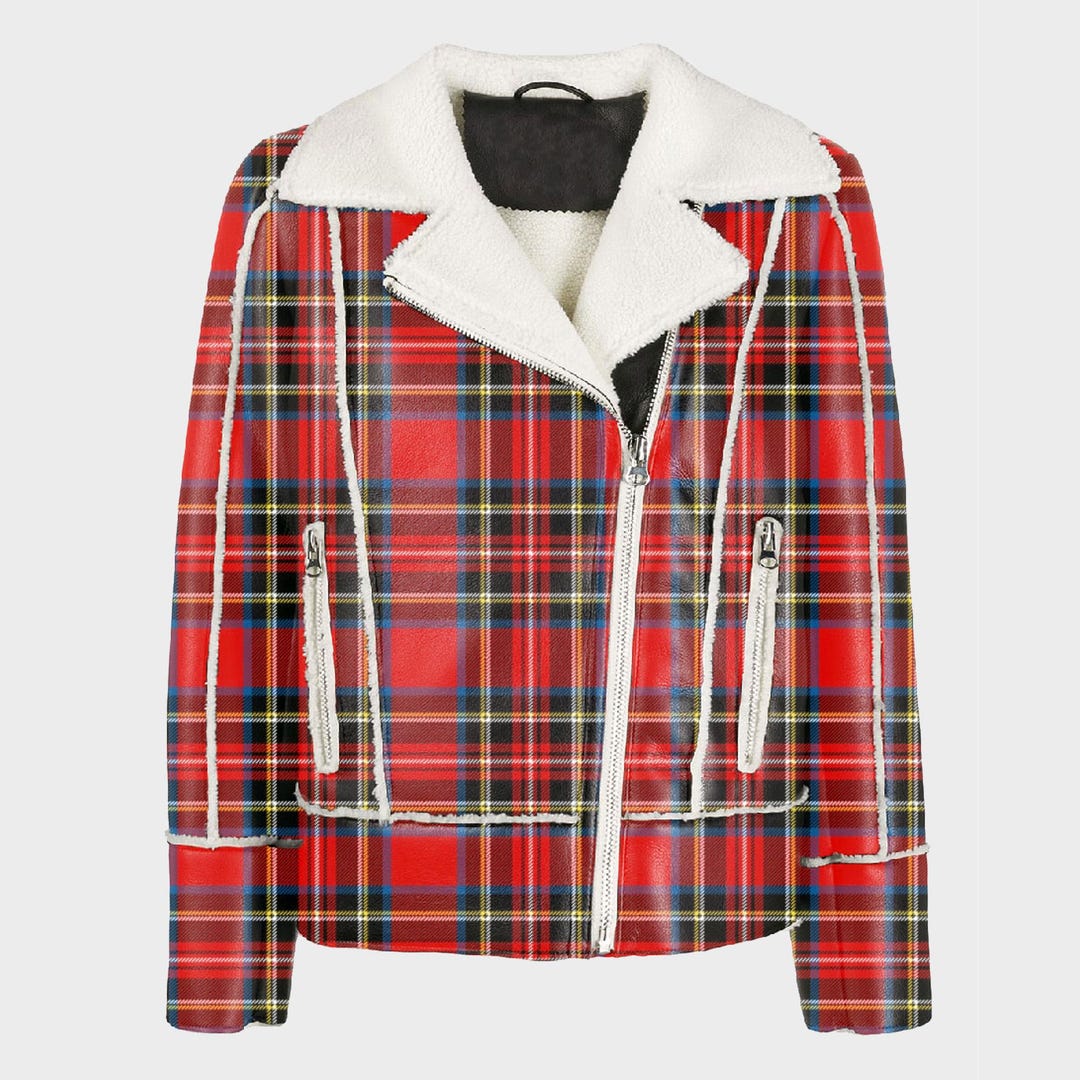 Plaid Shearling Moto Jacket: Vintage Tartan Biker Coat - Etsy
