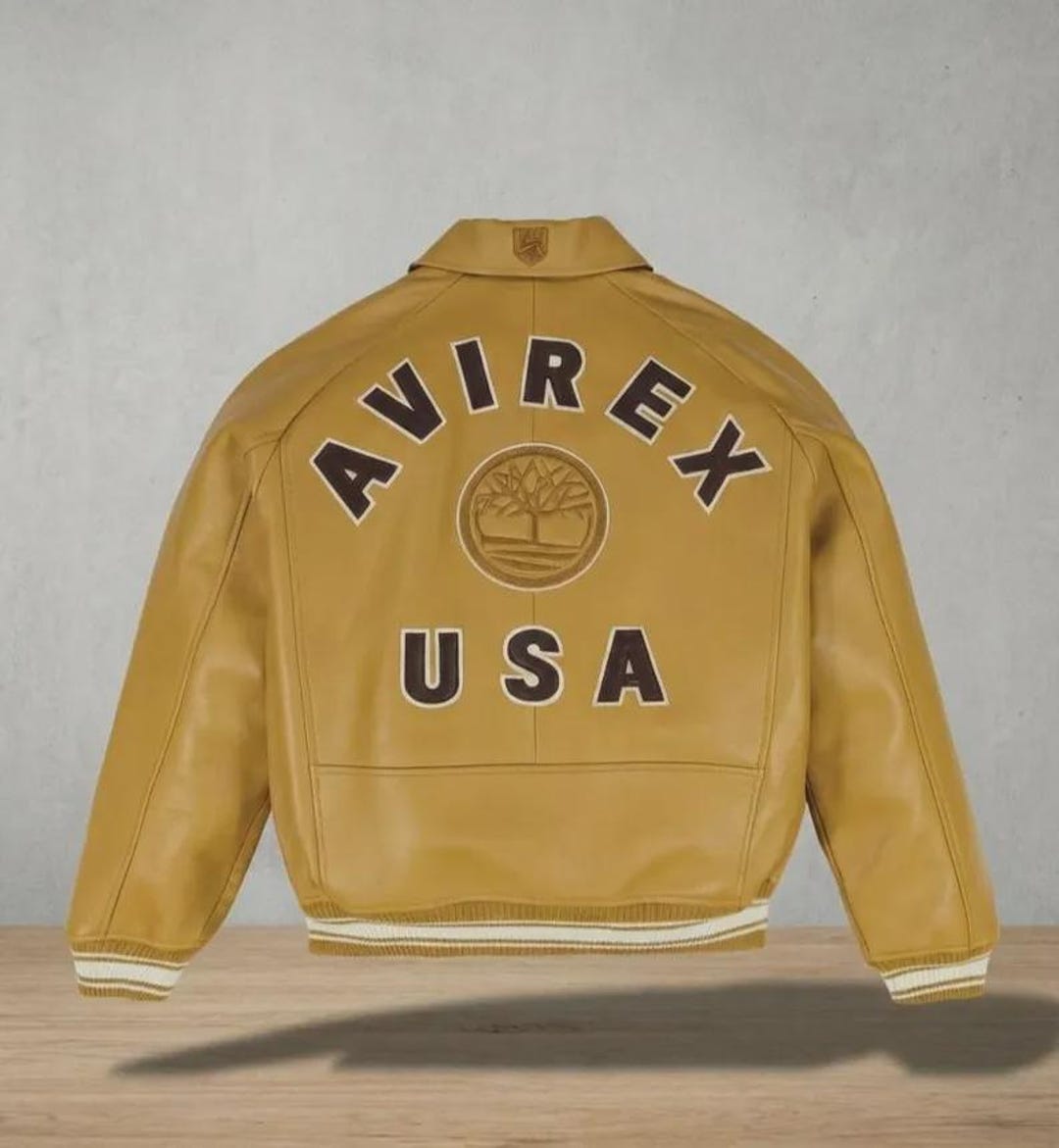 Avirex USA Leather Bomber Jacket – Vintage Tan Genuine Leather Varsity ...
