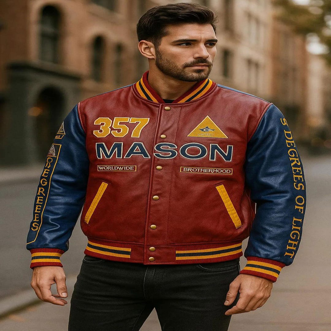 Masonic Varsity Jacket: Embroidered Freemason Symbols, Maroon & Blue - Etsy