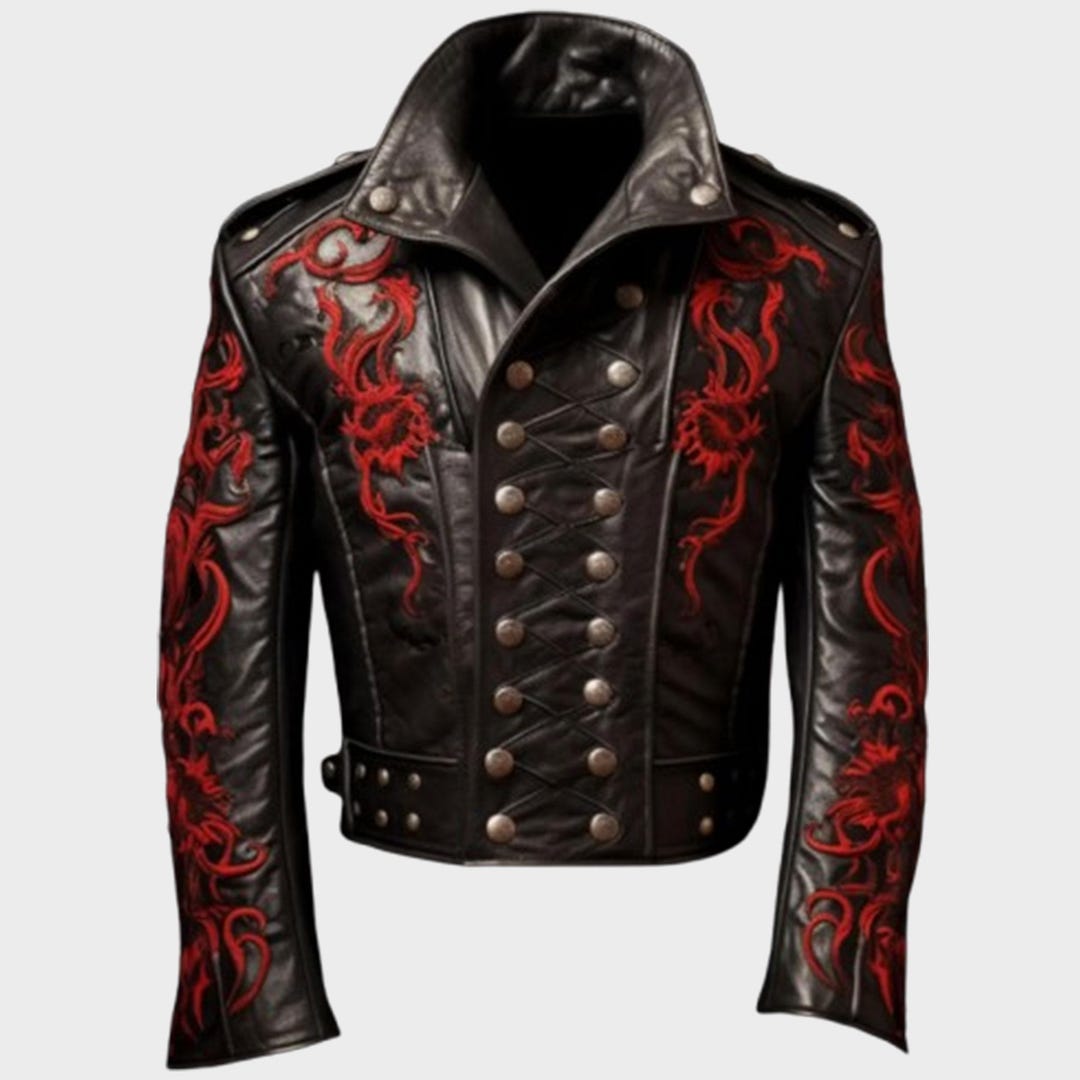 Gothic Dragon Leather Jacket: Embroidered Steampunk Military Style - Etsy