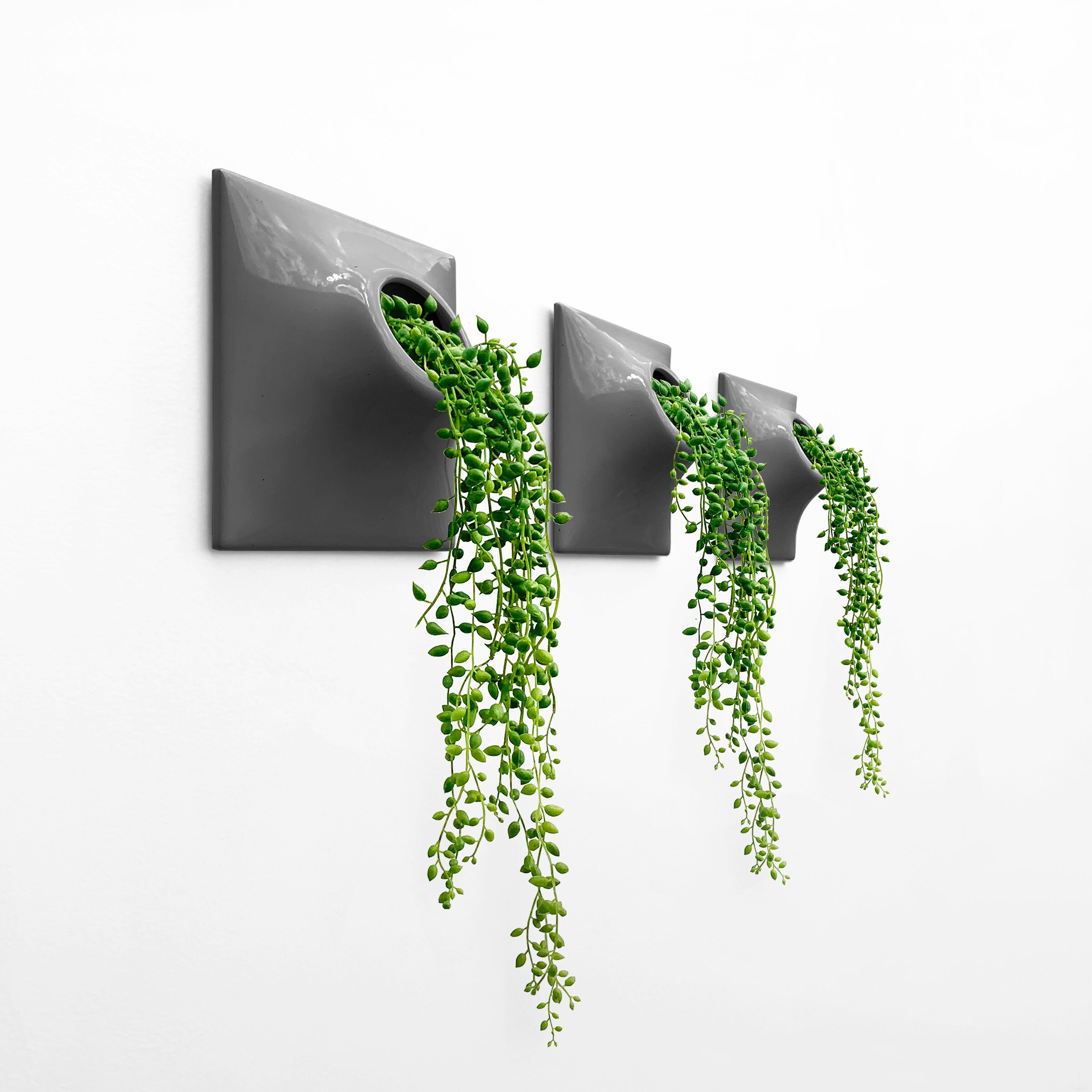 Modern Gray Wall Planter Set, 9 Medium Ceramic Planter, Plant Wall Art ...