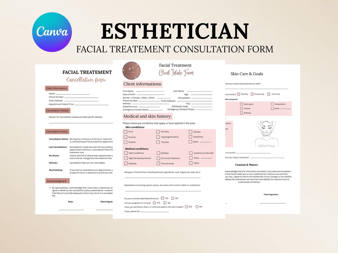 Facial Treatement Forms,editable Facial Consultation Form,printable ...