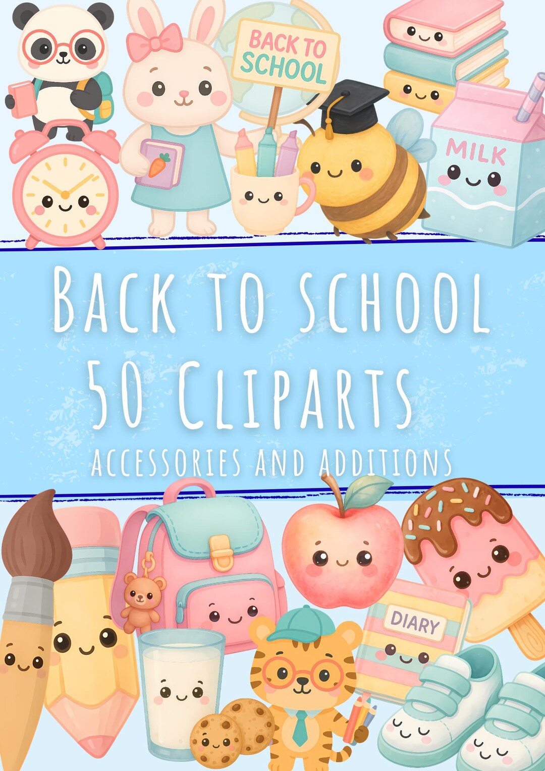 Back to School Cliparts: 50 PNG School Accessories (digital Download ...