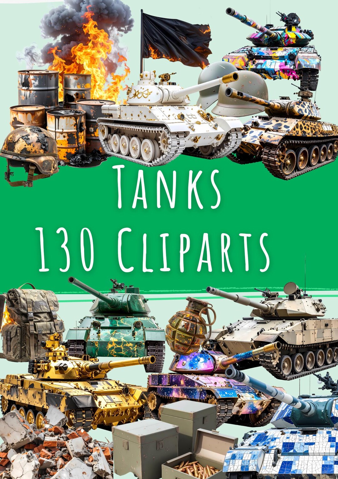Tank Clipart Mega Bundle - 130 PNG Military and Fantasy Tanks | Digital ...