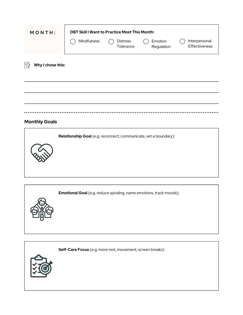 DBT Skills Planner for Adults | Printable Mental Health Journal ...