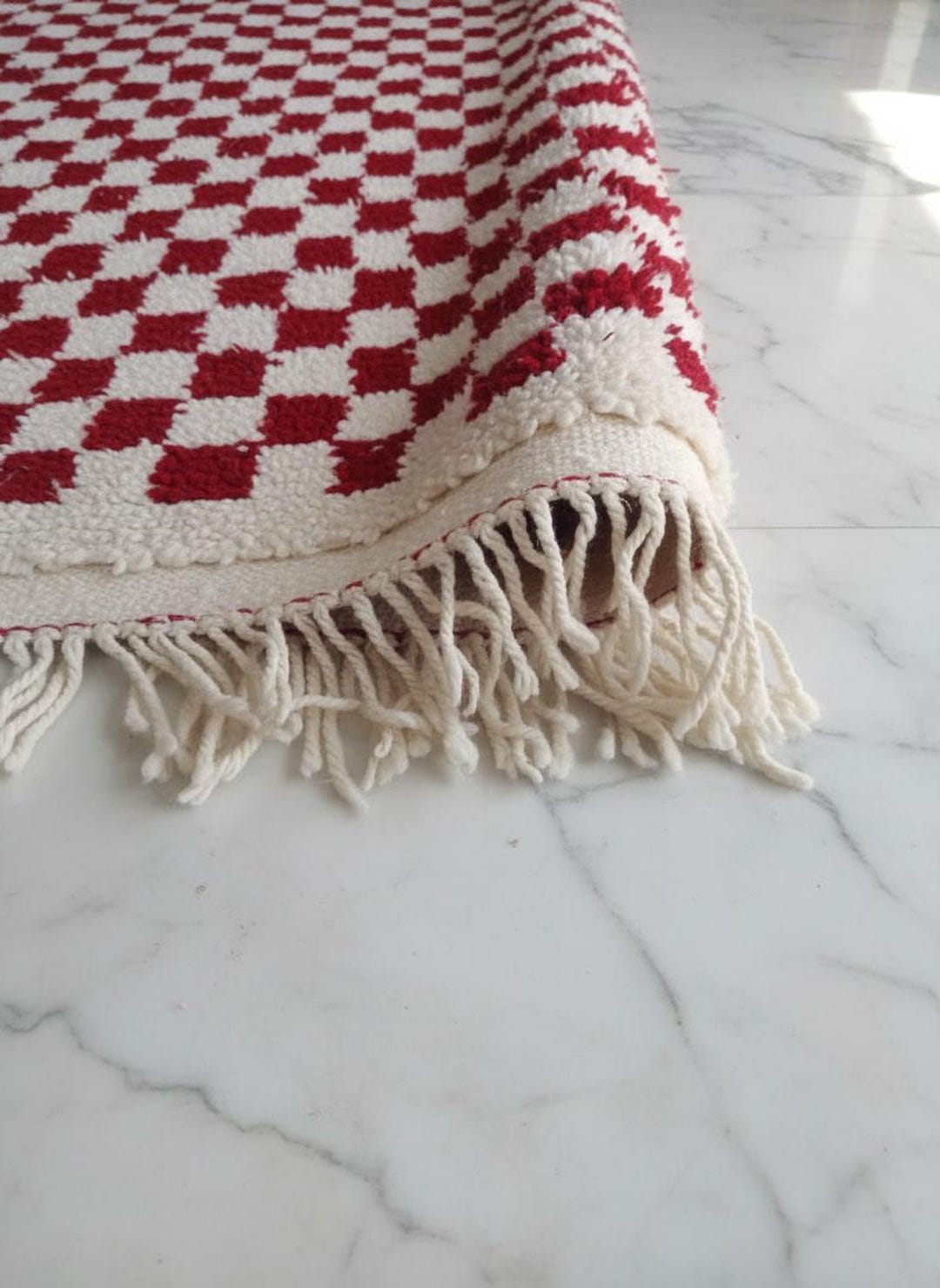 Moroccan Red Checkered Rug : Handmade Wool Checkerboard Rug , Hand ...