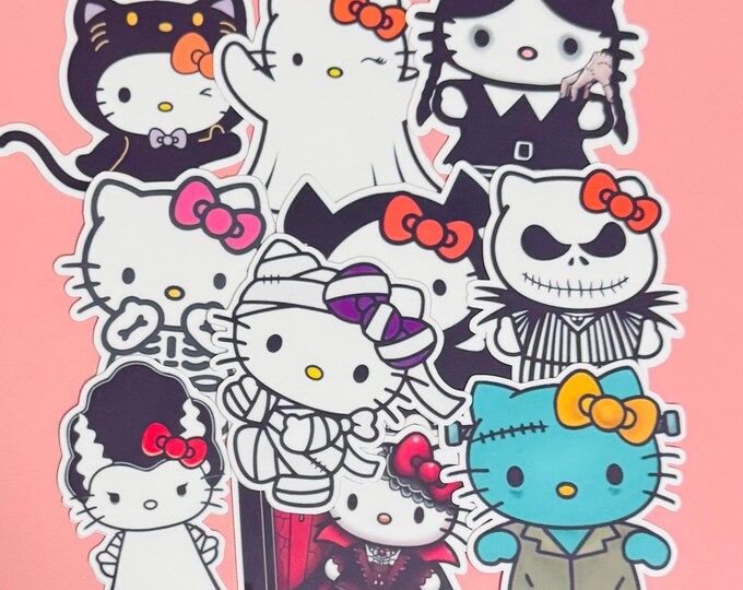 Spooky Hello Kitty Vinyl Stickers | Kawaii Halloween Decals - Etsy