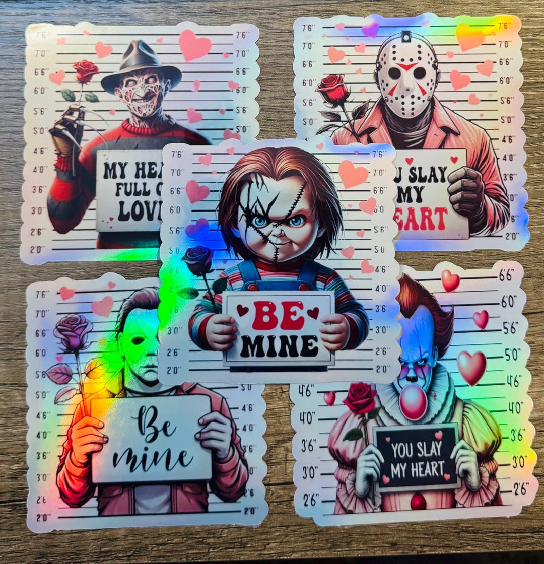 Horror Valentines Mugshot Stickers – Chucky, Jason, Michael, Freddy ...