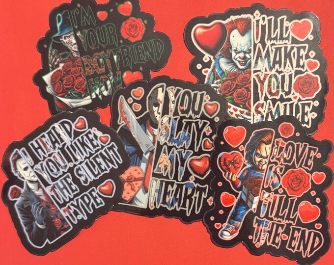 Horror Valentine's Day Stickers – Slasher Movie Icons, Waterproof Vinyl ...