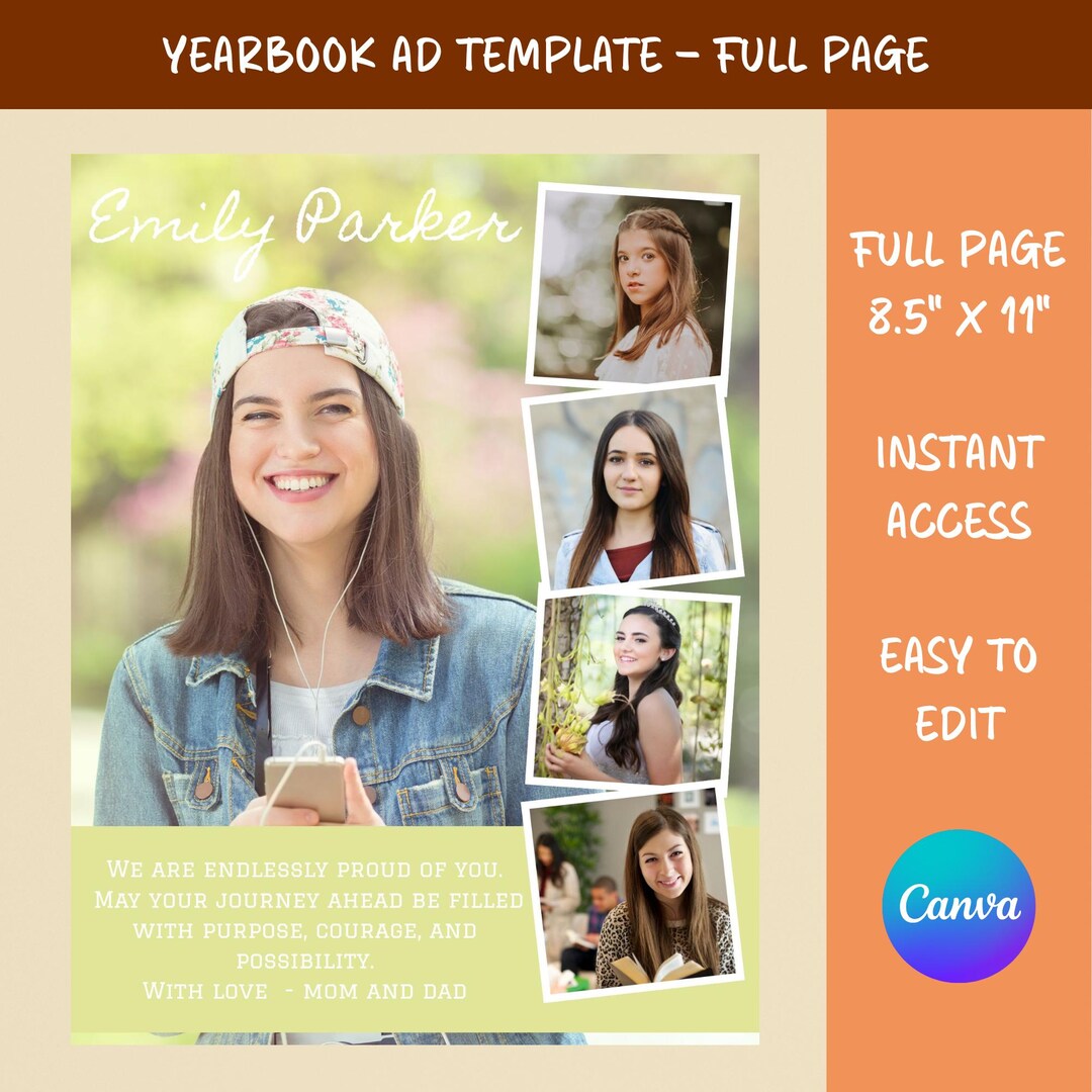 Editable Full Page Graduation Yearbook Ad Template Canva Senior Middle ...