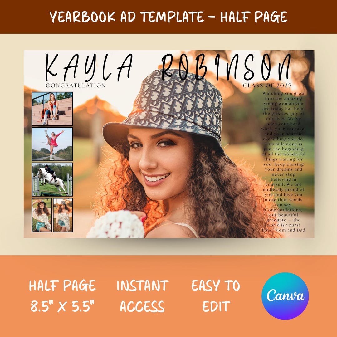 Senior Yearbook Ad Template, Half Page (canva Editable) - Etsy