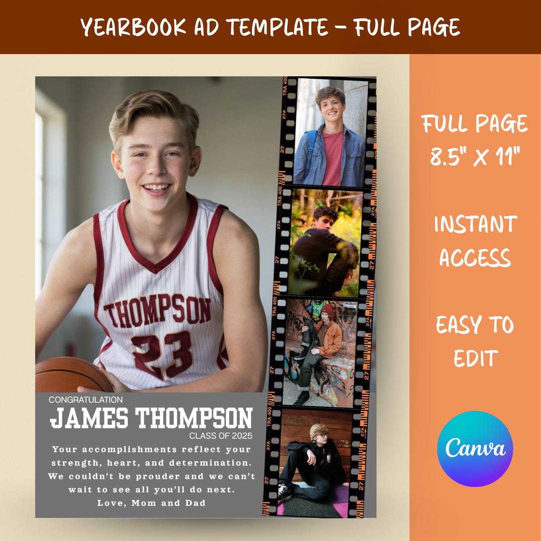 Editable Full Page Graduation Yearbook Ad Template Canva Senior Middle ...
