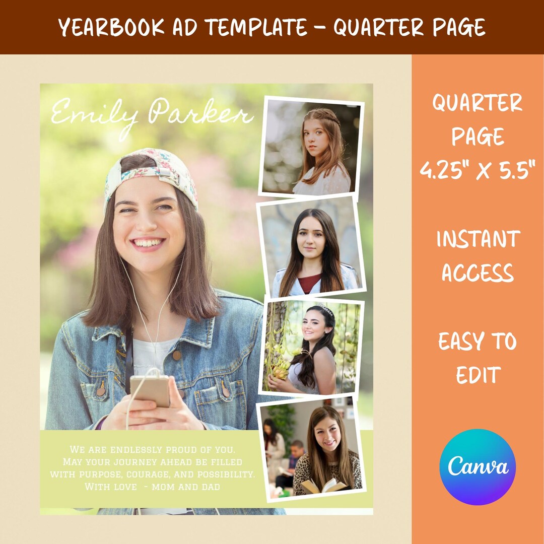 Editable Quarter Page Graduation Yearbook Ad Template Canva Senior ...