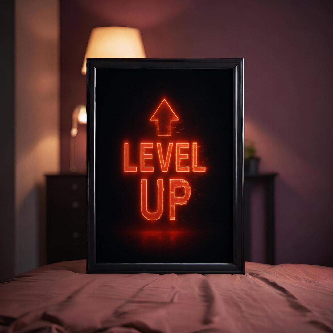 Neon Level up Poster | Motivational Wall Art Print | Digital Download ...