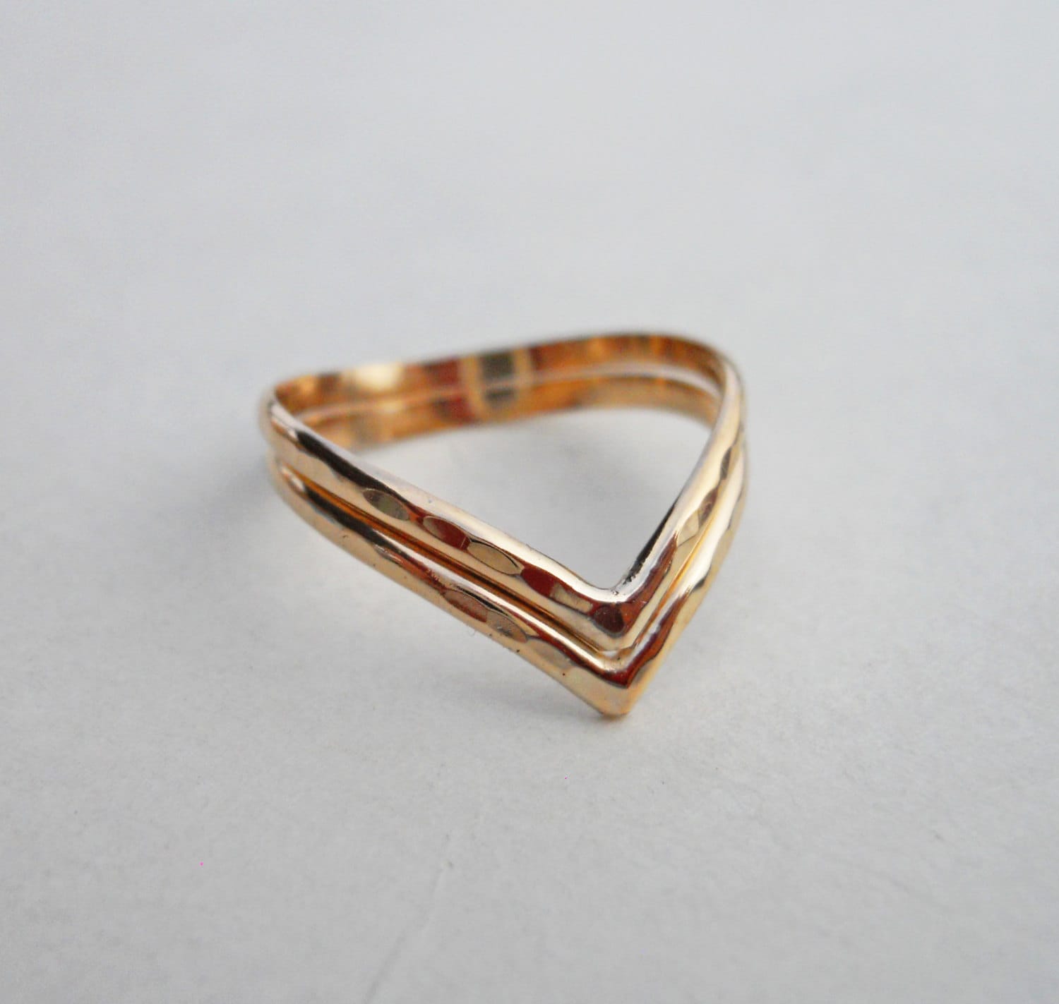Double Chevron V Ring Hammered 14k Gold Filled - Etsy
