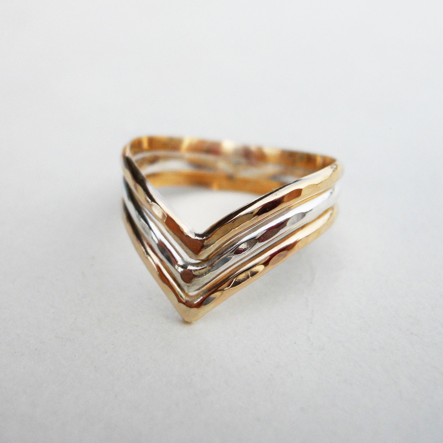 Triple Chevron V Ring Hammered 14k Gold Filled and Sterling - Etsy