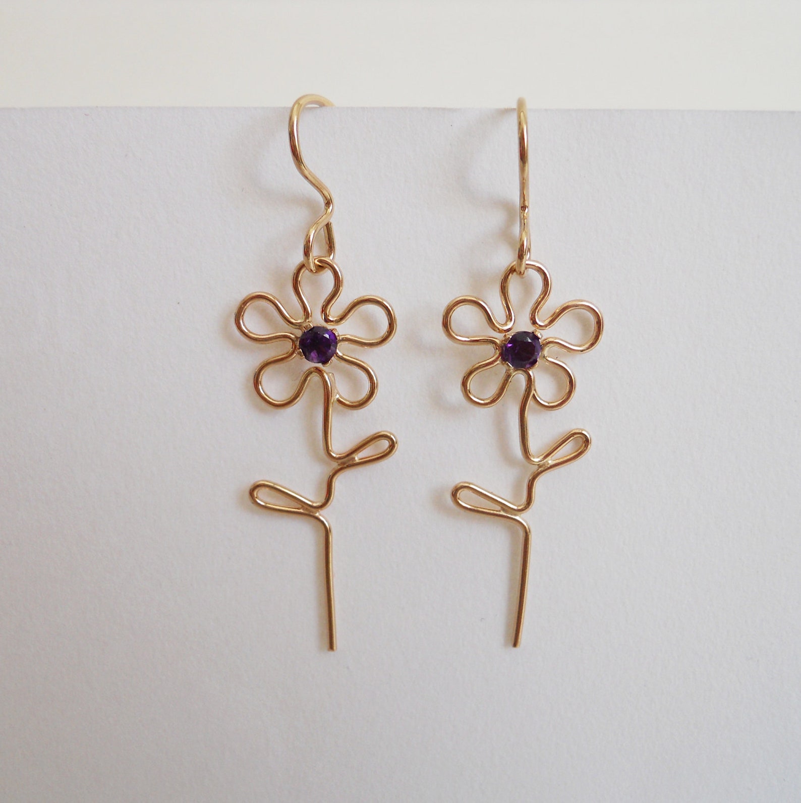 Flower Dangle Earrings With Stone 14k Gold Filled - Etsy UK