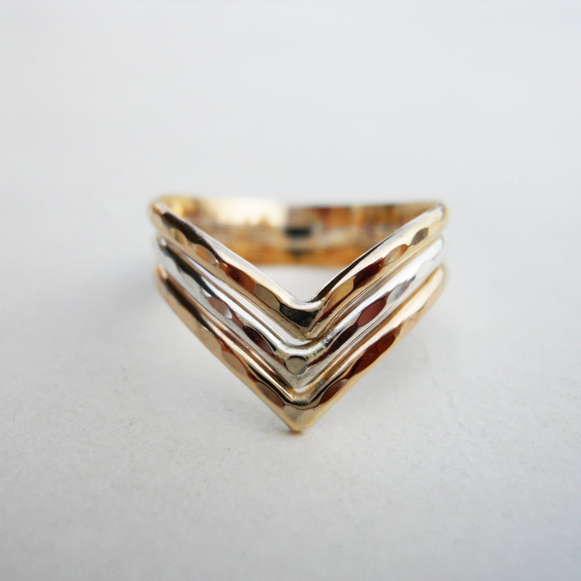 Triple Chevron V Ring Hammered 14k Gold Filled and Sterling - Etsy
