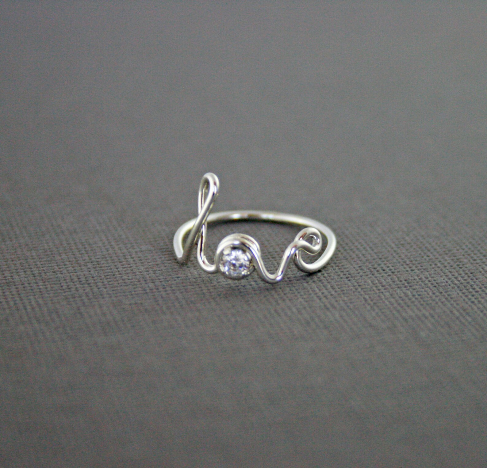 925 Sterling Silver Love Ring word ring with CZ | Etsy